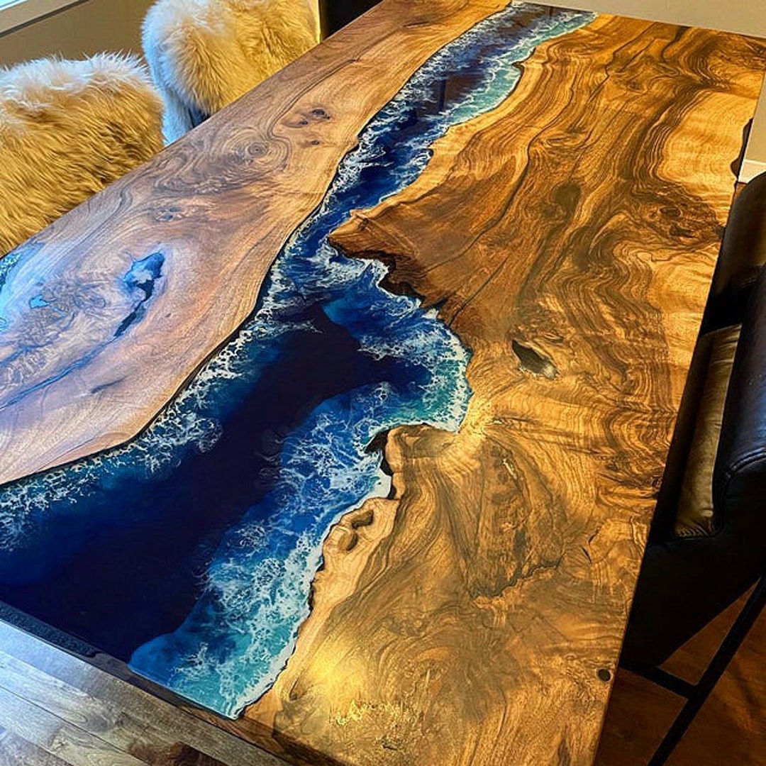 Custom Order Dark Walnut Blue Turquoise River Epoxy Table - Etsy