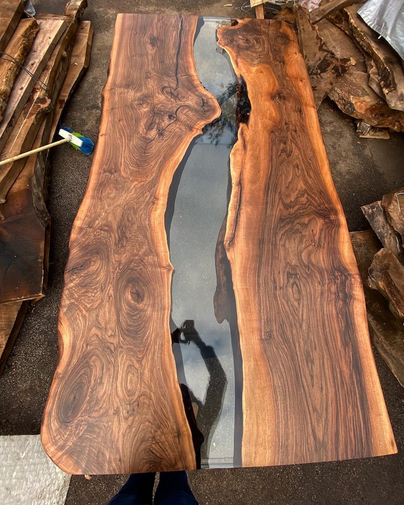 Custom Order Walnut Clear Brown Epoxy Table Live Edge | Etsy