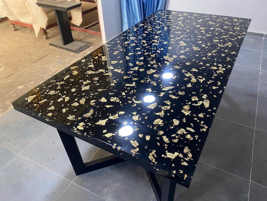 Custom Order Gold Leaf Black Epoxy Table- Dining Table - Resin Coffee ...