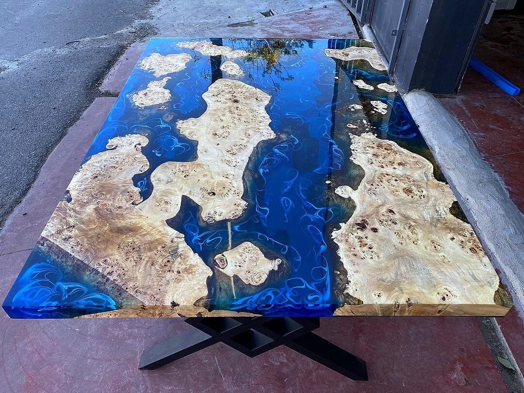 Custom Order 3D Transparent Blue Epoxy Table - River Table- Dining ...