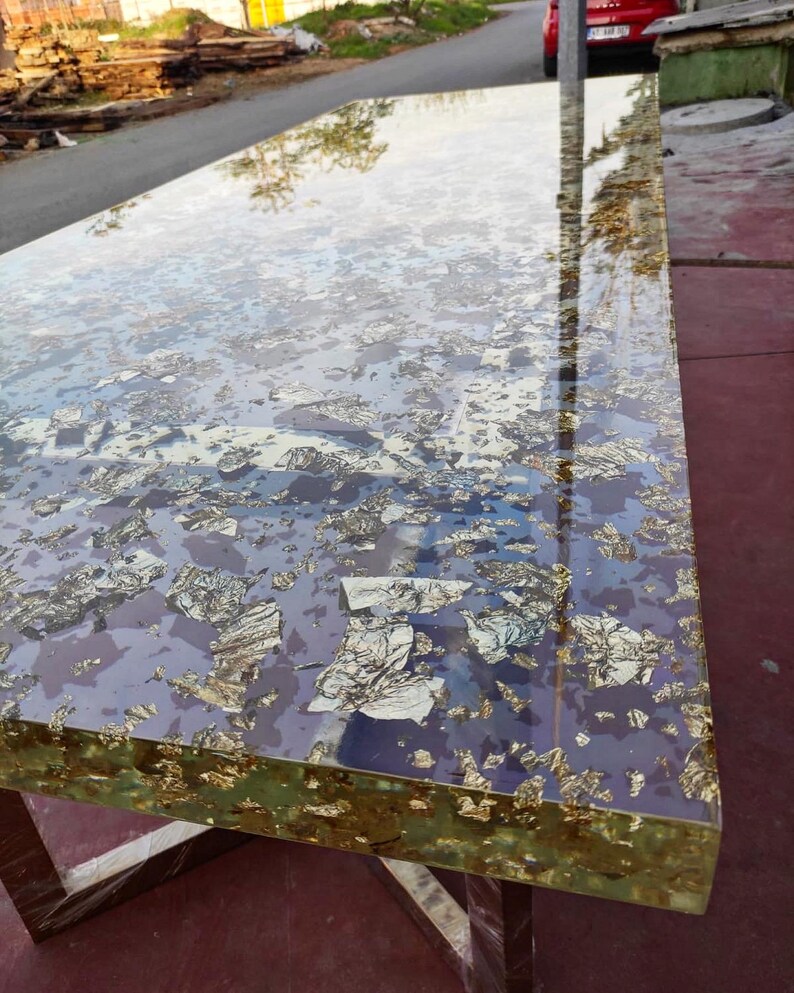 Custom Order Gold Leaf Ultra Clear Transparent Epoxy Table- Dining ...