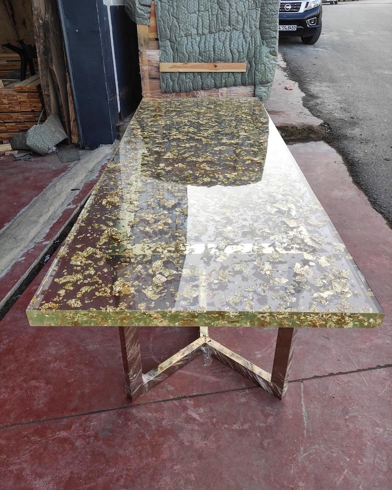 Custom Order Gold Leaf Ultra Clear Transparent Epoxy Table- Dining ...