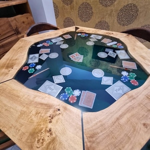 Custom Order Hexagon Walnut Black Round Epoxy Table-dining Table-poker ...