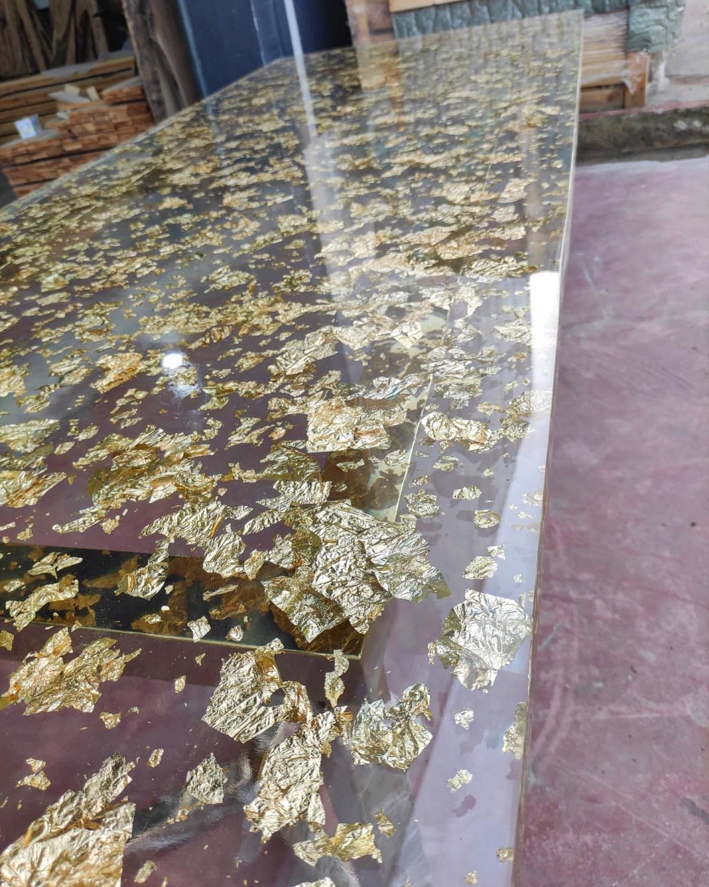 Custom Order Gold Leaf Ultra Clear Transparent Epoxy Table- Dining ...