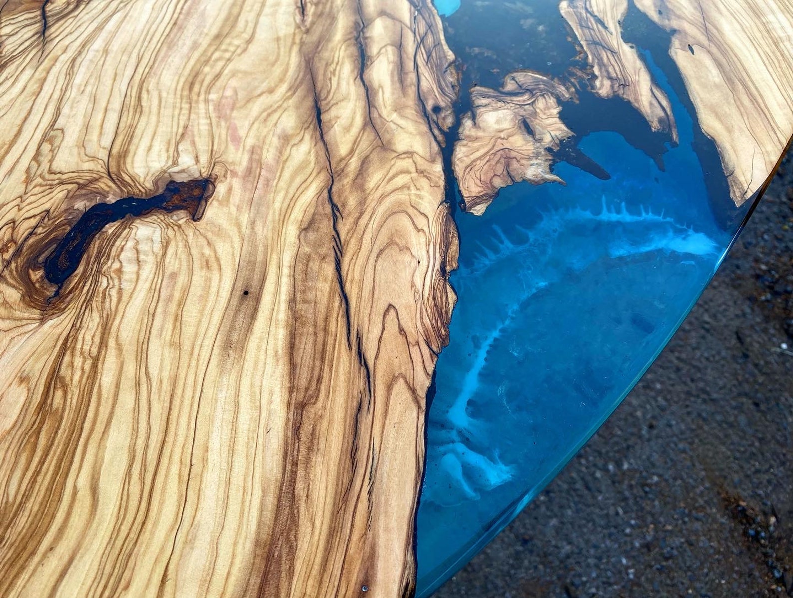 Custom Order Olive Blue Green White Ocean Design Round Epoxy Resin ...