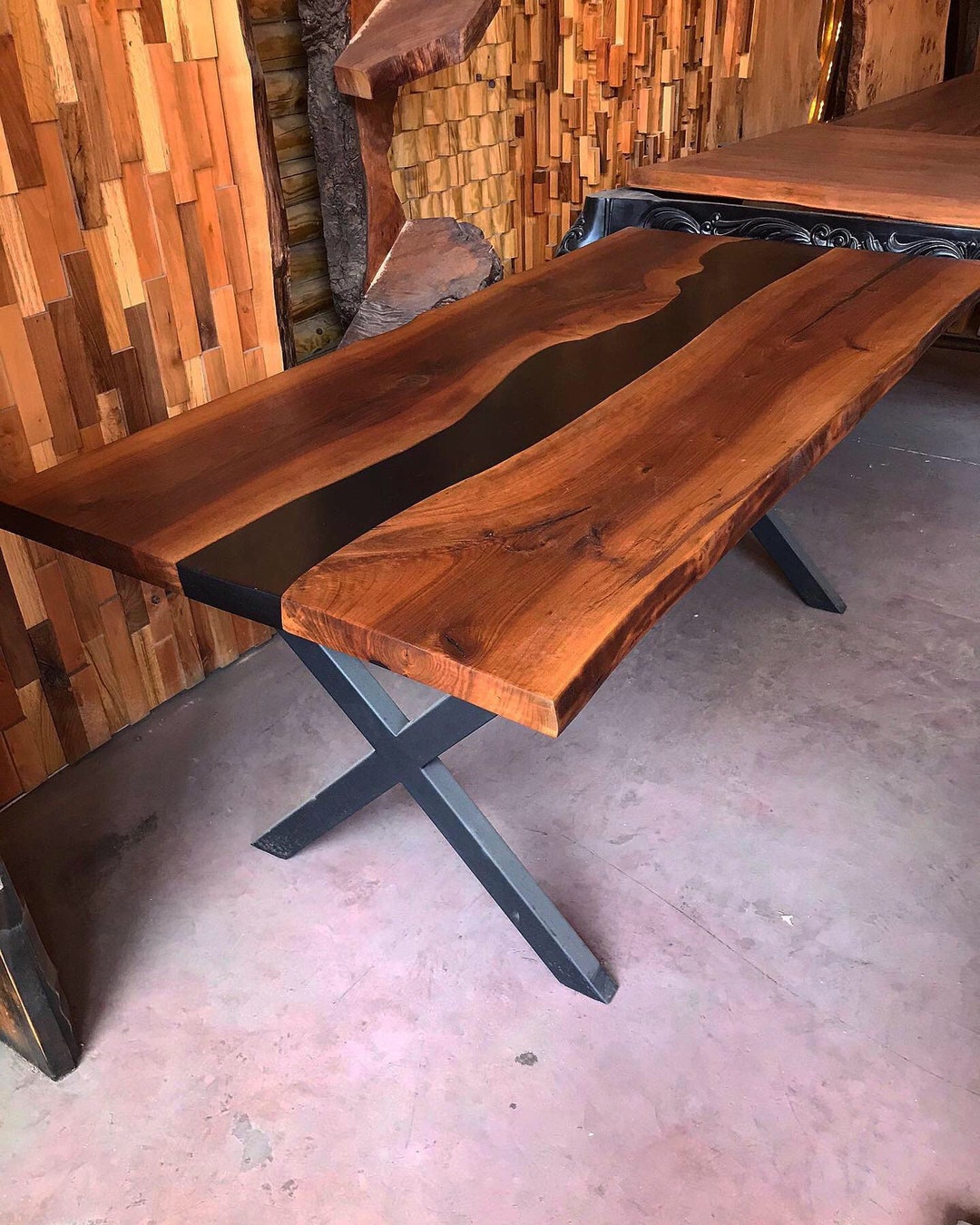 Custom Order Walnut Black Epoxy Table - Rustic Design - Live Edge ...