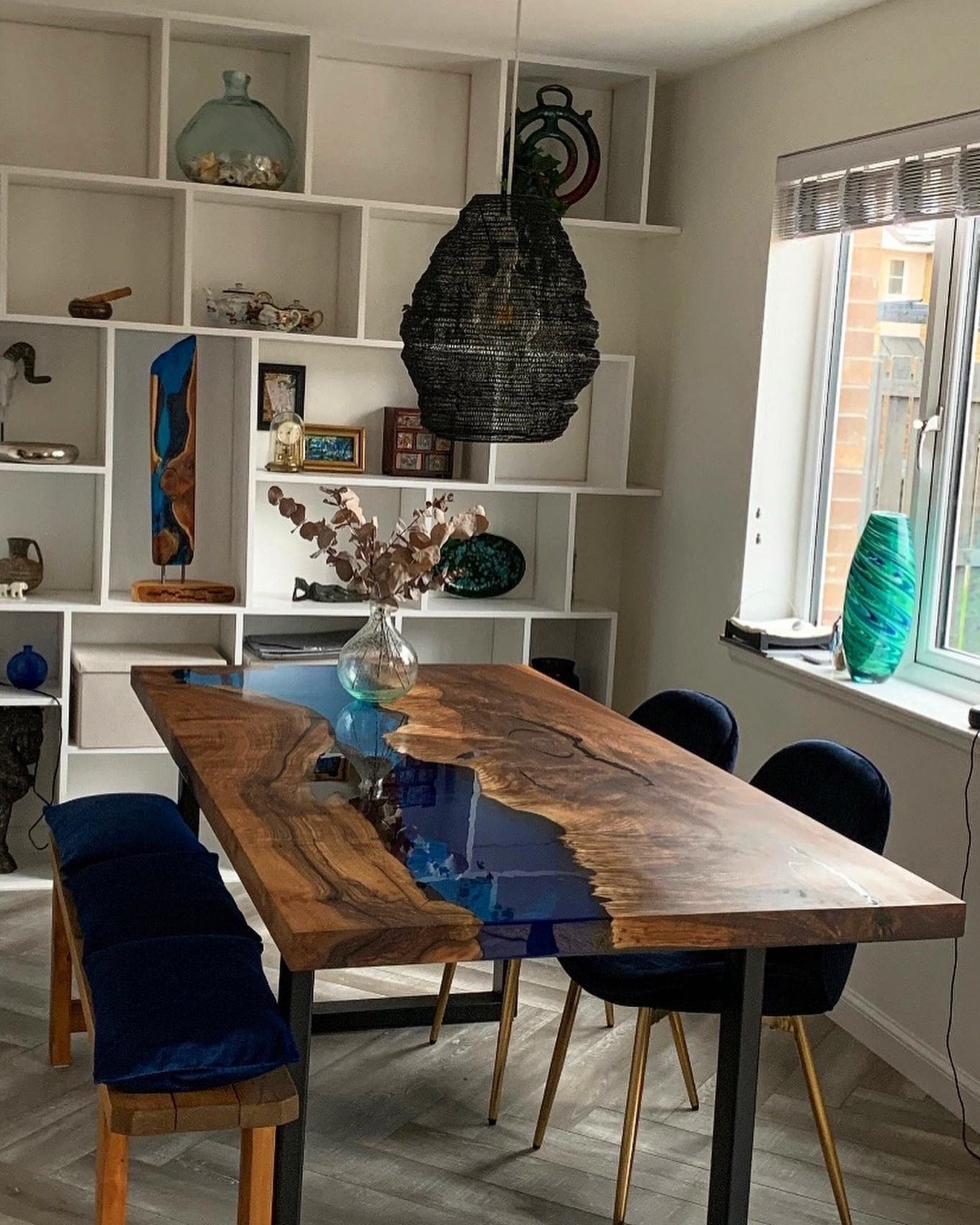 Custom Order Dark Walnut Blue Transparent Epoxy Table - Resin Table ...