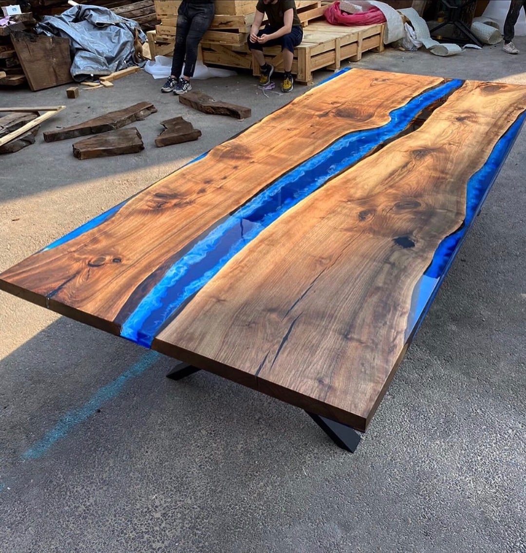 Made to Order Dark Walnut Blue River Epoxy Table- Dining Table -kitchen ...