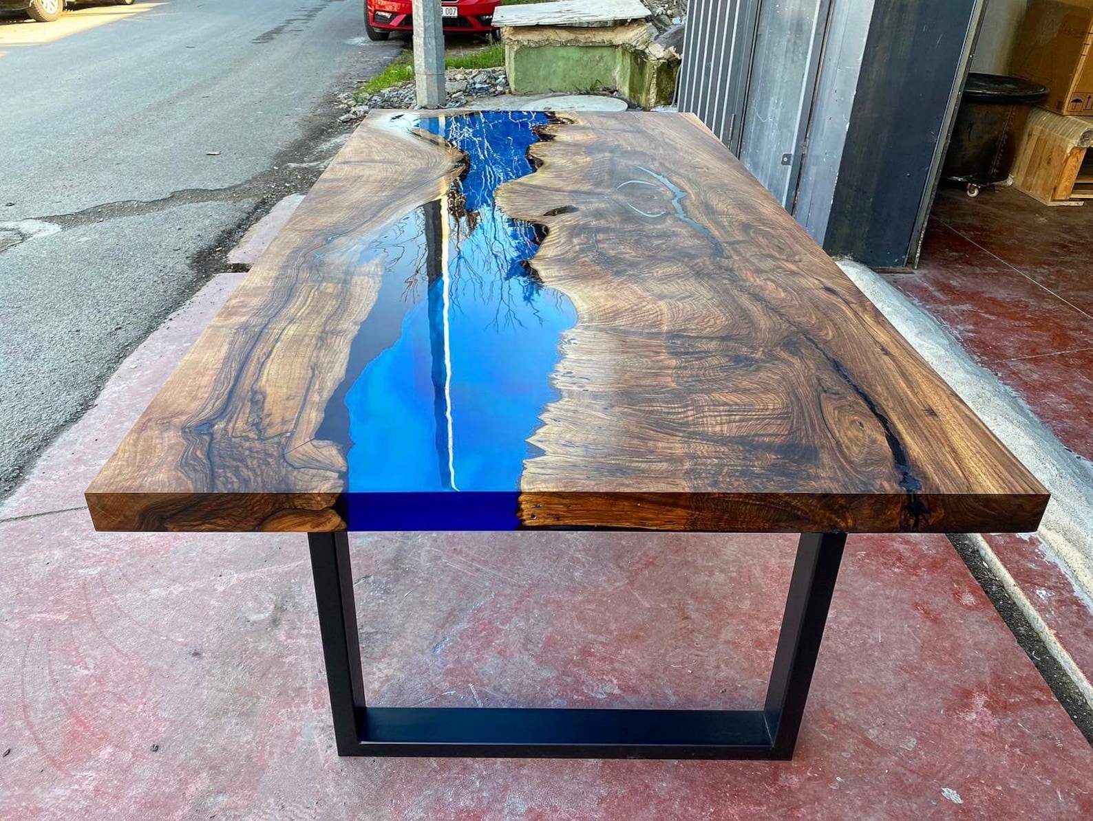 Custom Order Dark Walnut Blue Transparent Epoxy Table - Resin Table ...