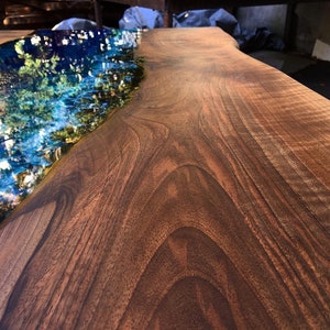Custom Order Walnut Wood River Deep Blue Coastal Design Aquarium Epoxy ...