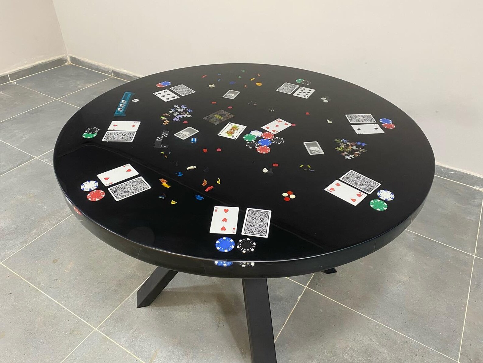 Custom Order Diameter Resin Black Round Epoxy Table-dining Table-poker ...