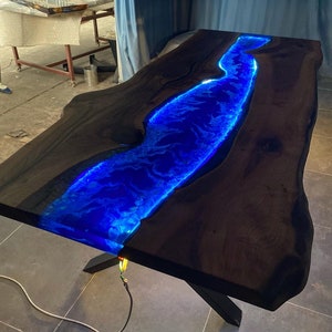 Custom Order 3D Live Edge Walnut Wood Blue White Ocean Sea Led ...