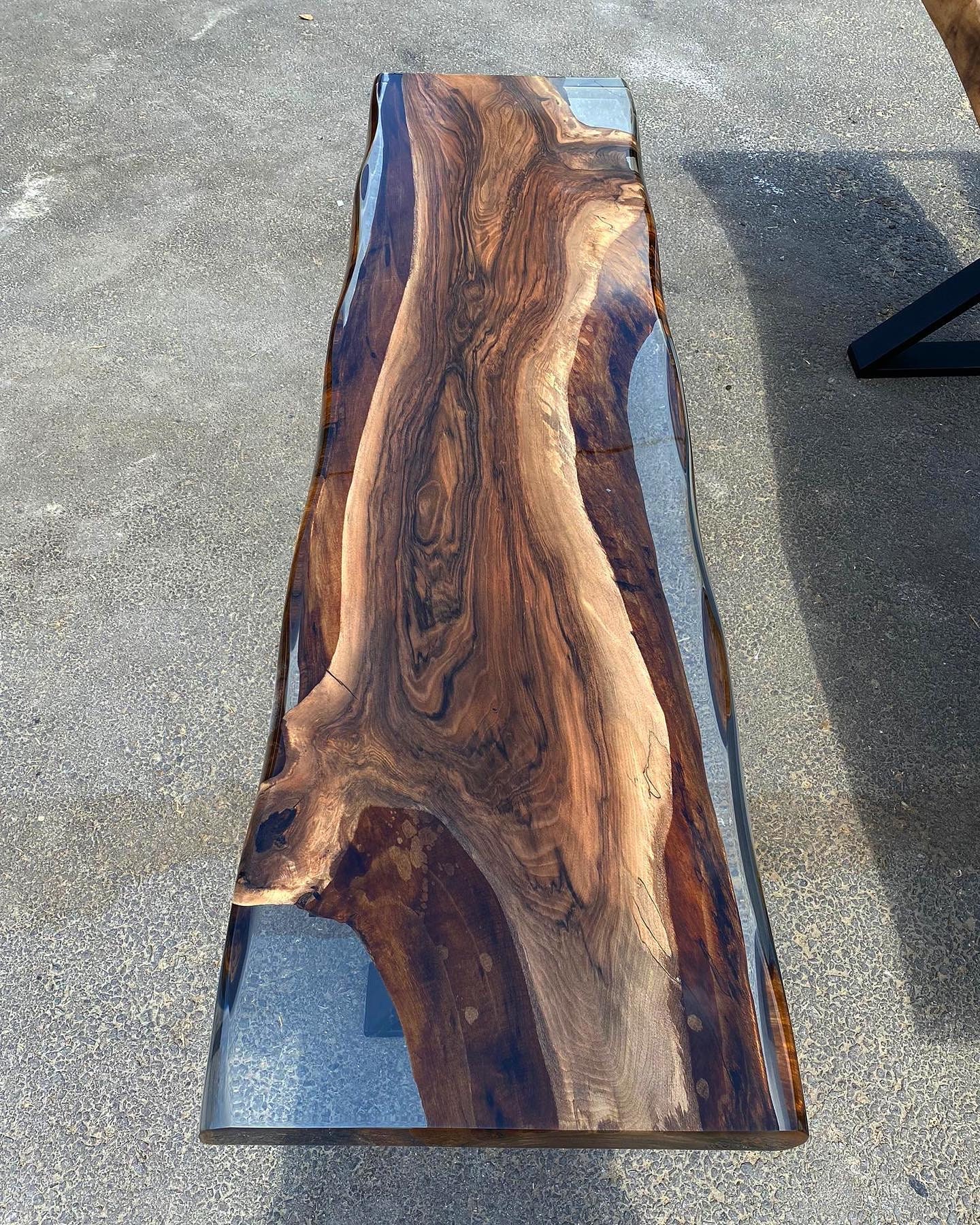 Custom Order Walnut Clear Brown Epoxy Bench-live Edge - Wooden Bench ...