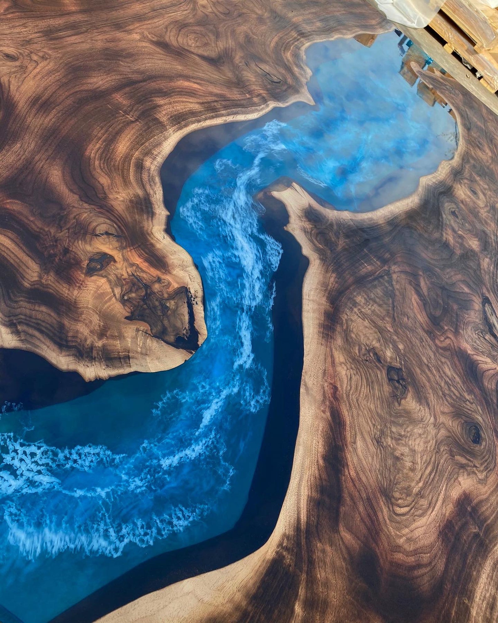 Custom Order Special Walnut Dark Brown Epoxy Table Live Edge River ...