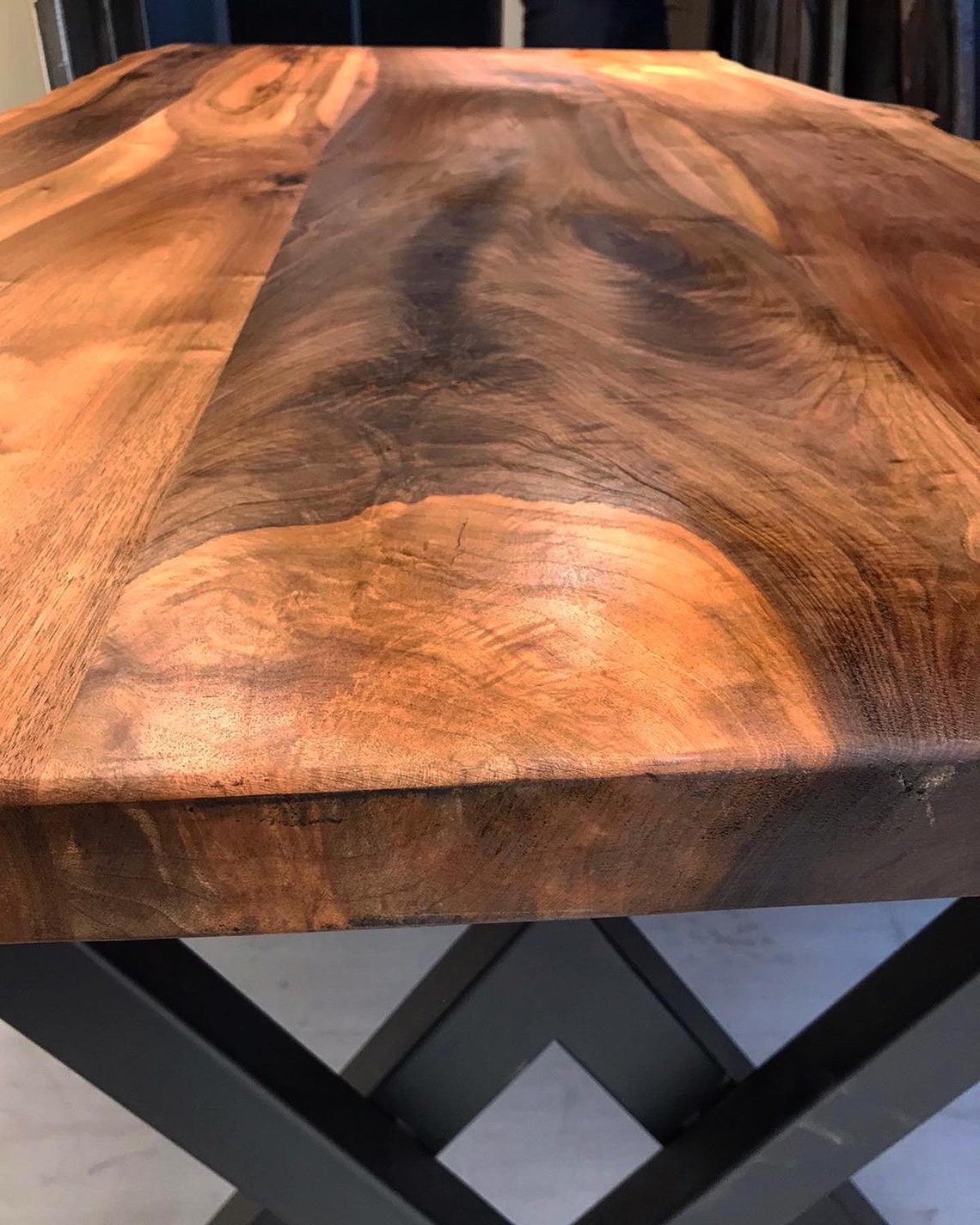 Custom Order Dark Brown Walnut Table Live Edge Slab Table | Etsy