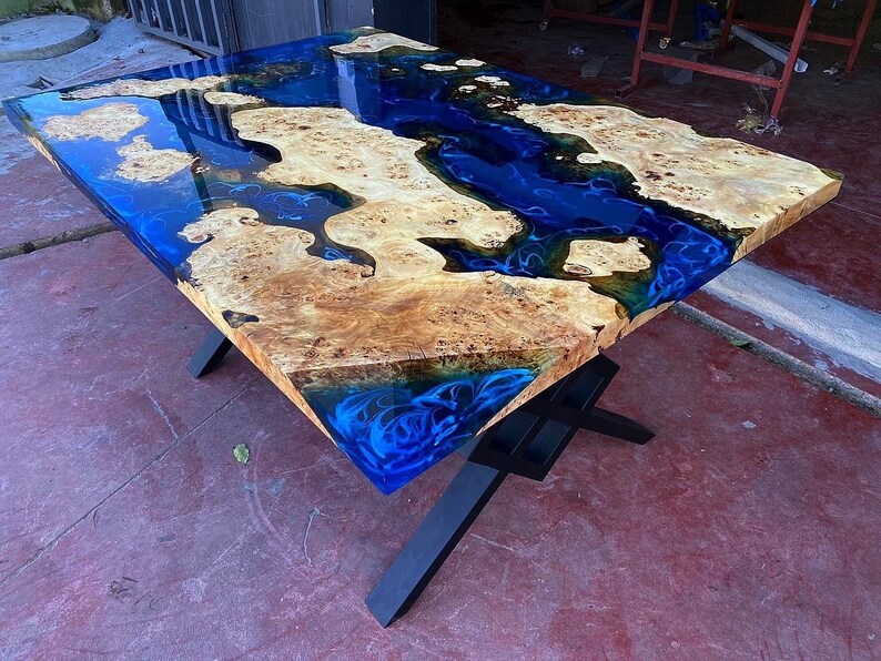Custom Order 3D Transparent Blue Epoxy Table - River Table- Dining ...