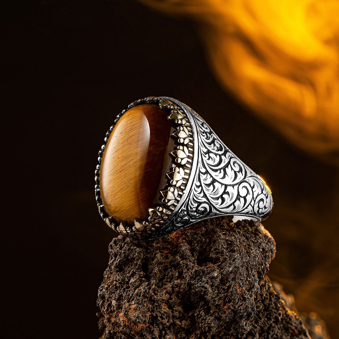 Silver Men's Ring With Oval Stone Gift for Dad - Etsy