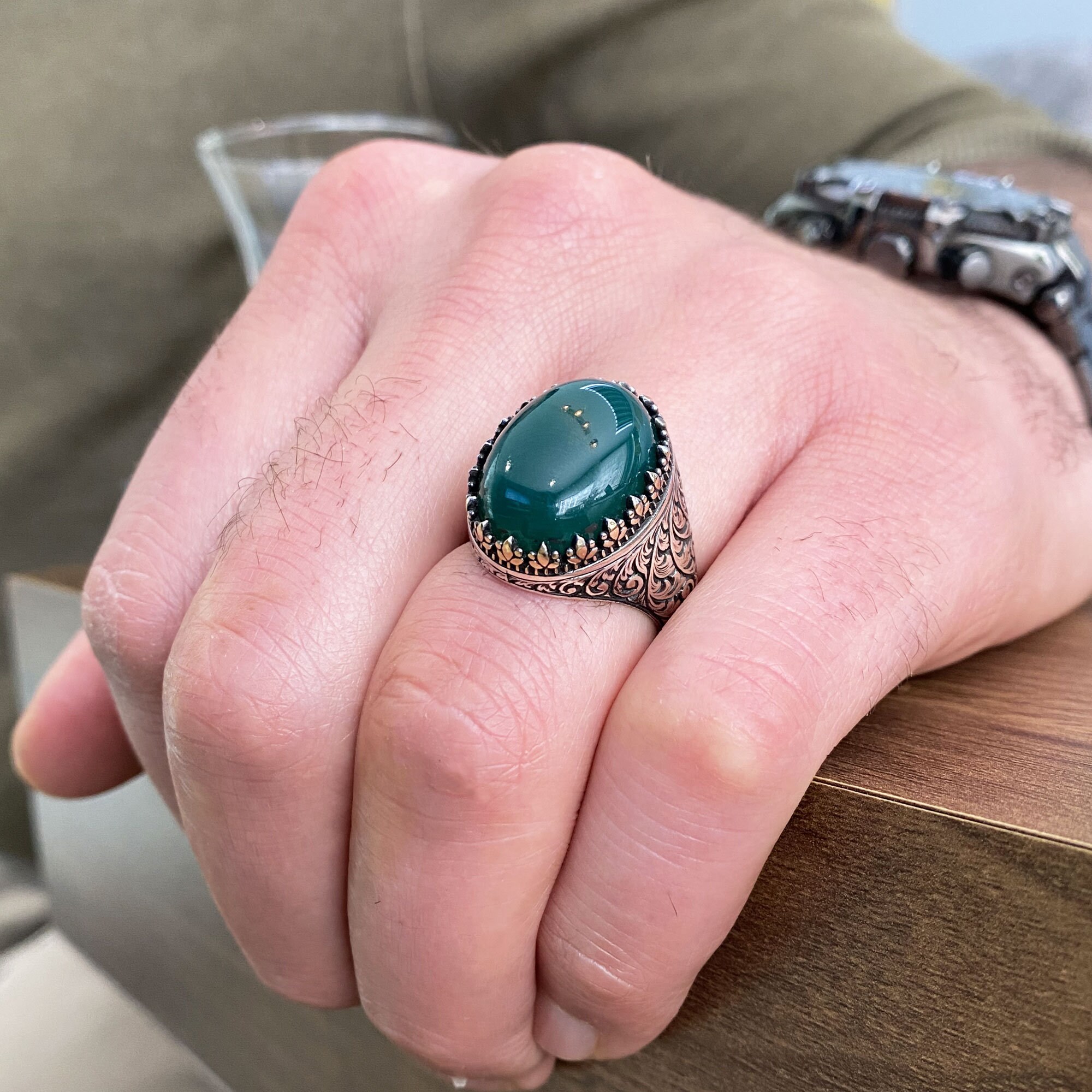 Agate men Ring Green Agate Handmade Ring Modern Ring | Etsy