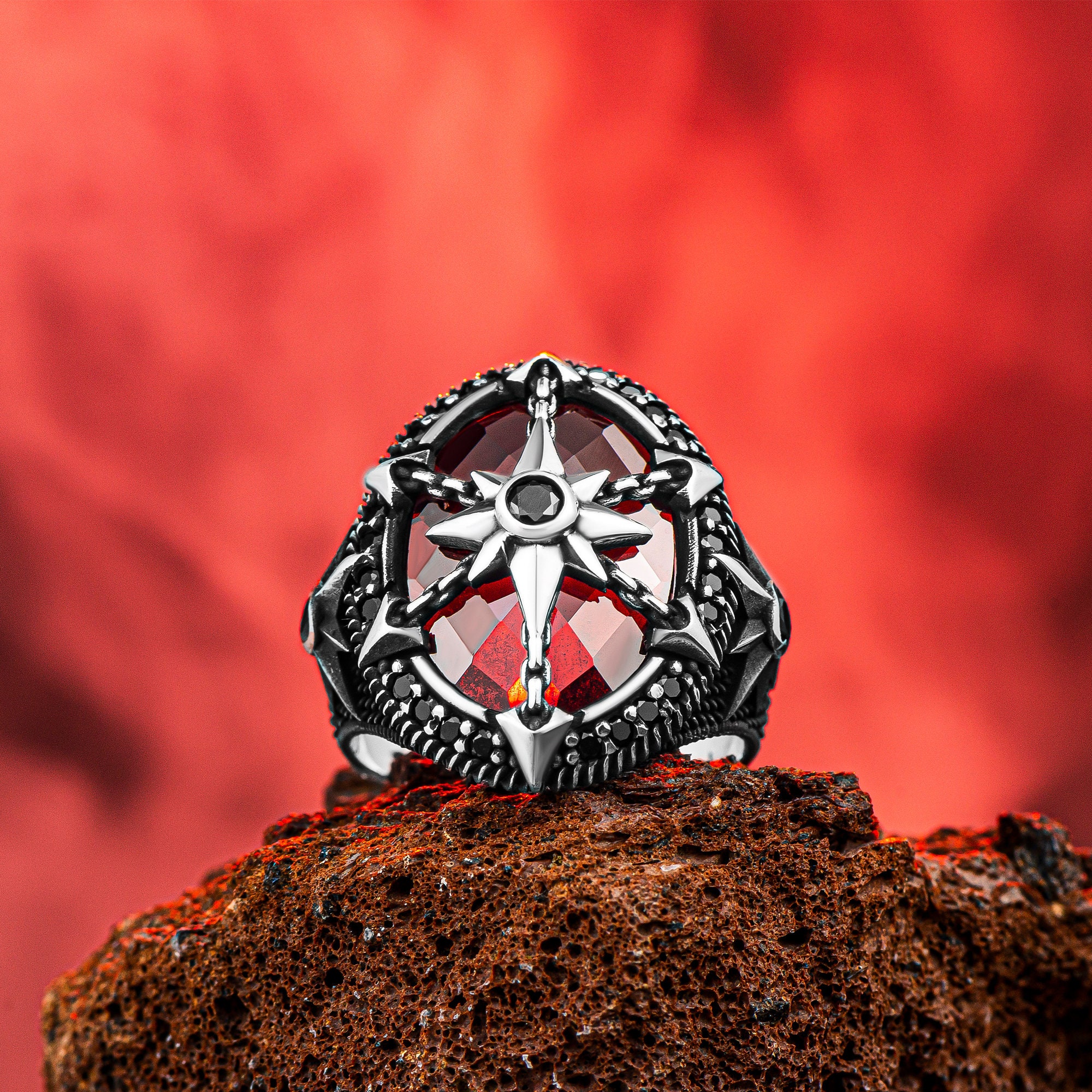 Zircon Stone Silver Compass Ring Compass Ring Zircon Stone - Etsy