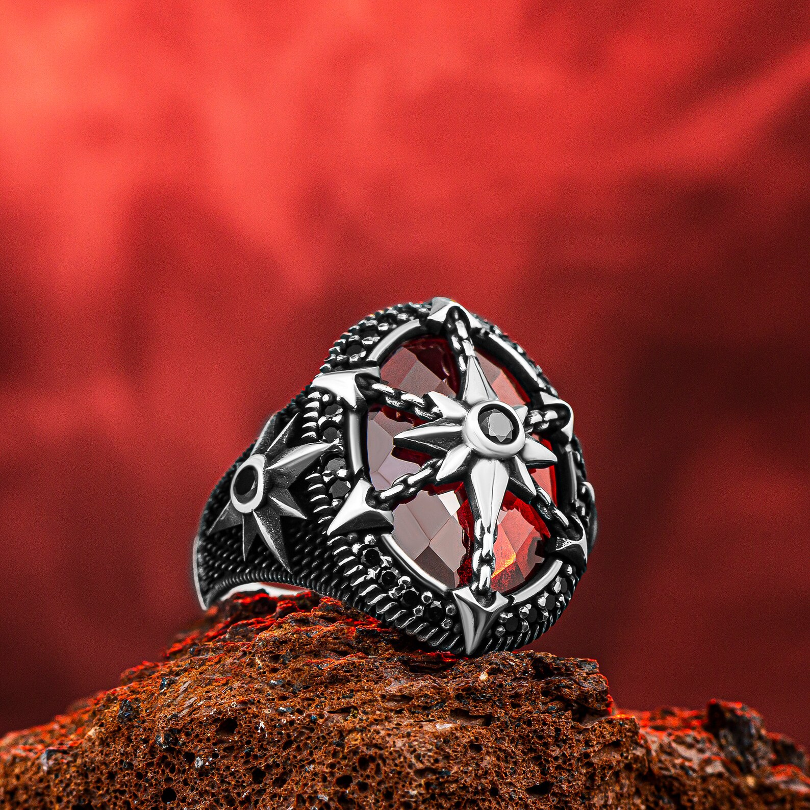 Zircon Stone Silver Compass Ring Compass Ring Zircon Stone - Etsy