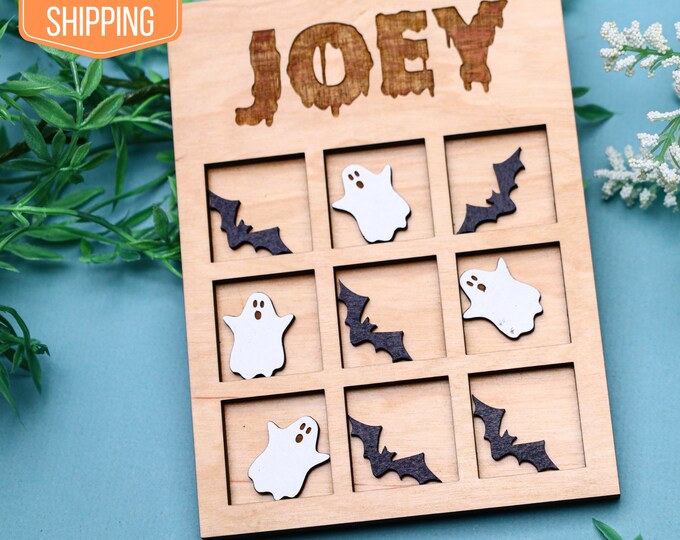 Wooden Halloween Tic Tac Toe Board Boo Basket Halloween Game Halloween ...