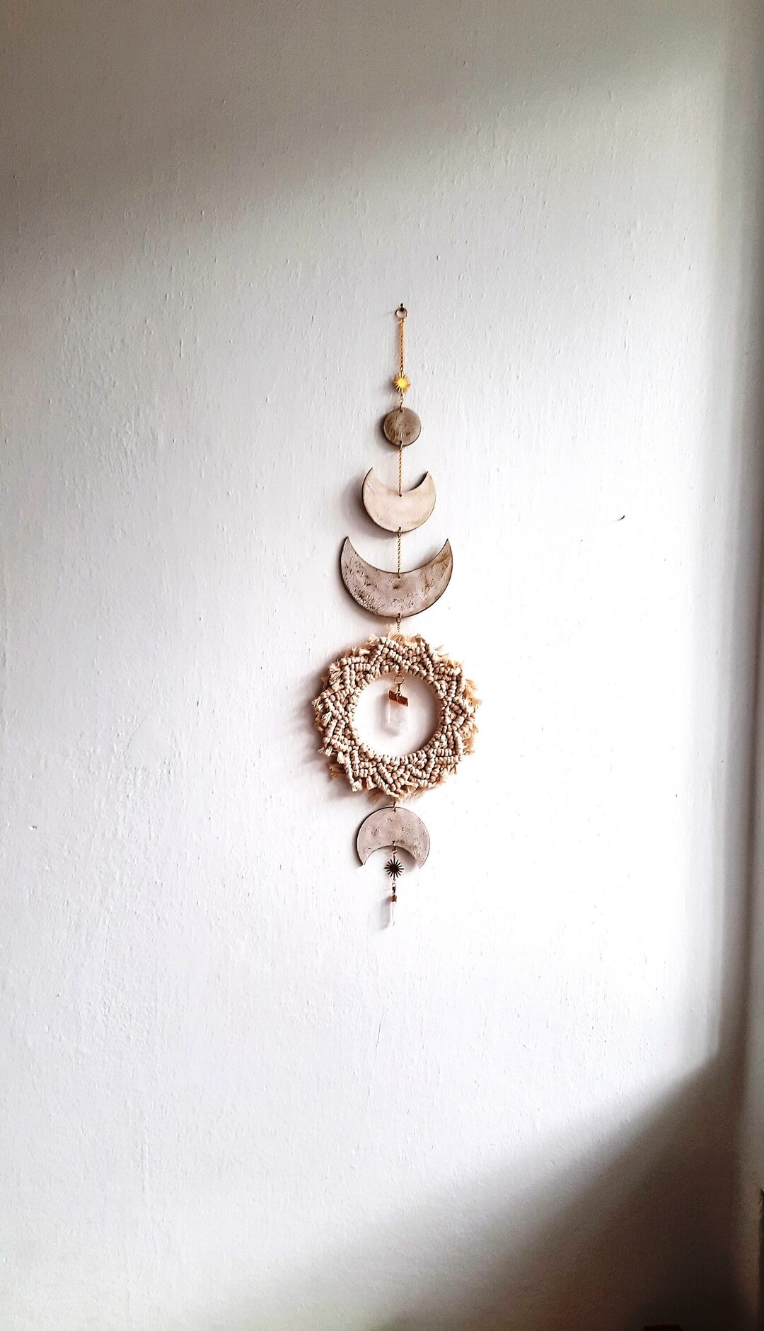 Crystal Macrame Sun and Moon Dream Catcher Wall Hanging Boho Aesthetic ...