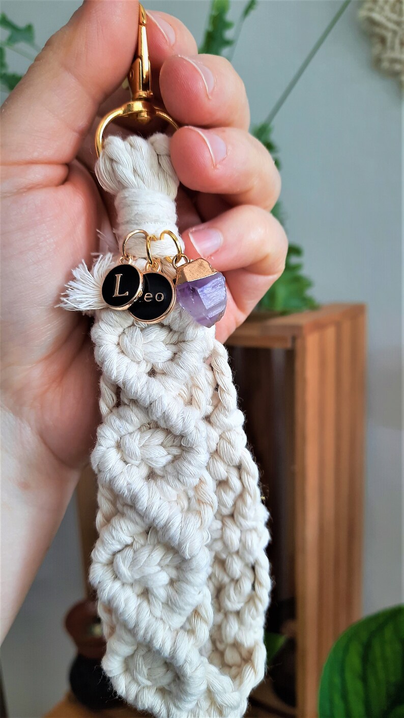 Custom Crystal Monogram Zodiac Macrame Wristlet Keychain - Etsy