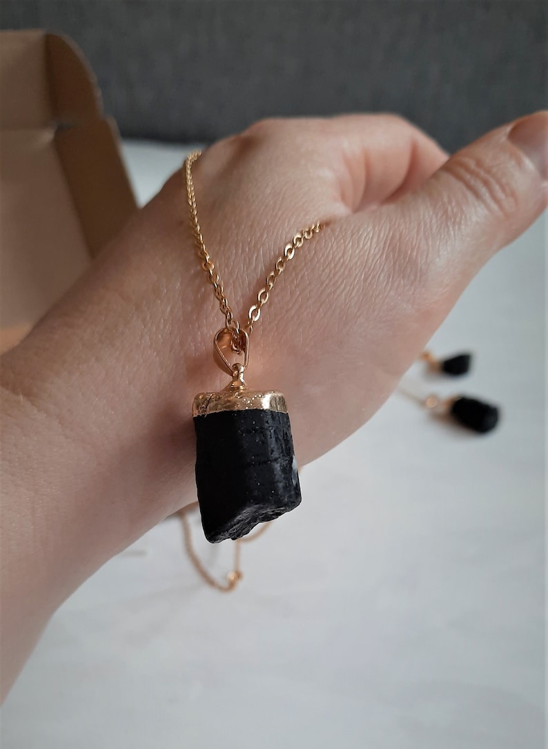 Raw Black Tourmaline Crystal Necklace Minimalist Chain - Etsy