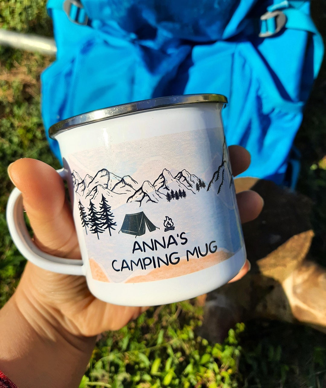 Personalized Camping Mug Cute Custom Enamel Cup Boho Outdoor Nature ...