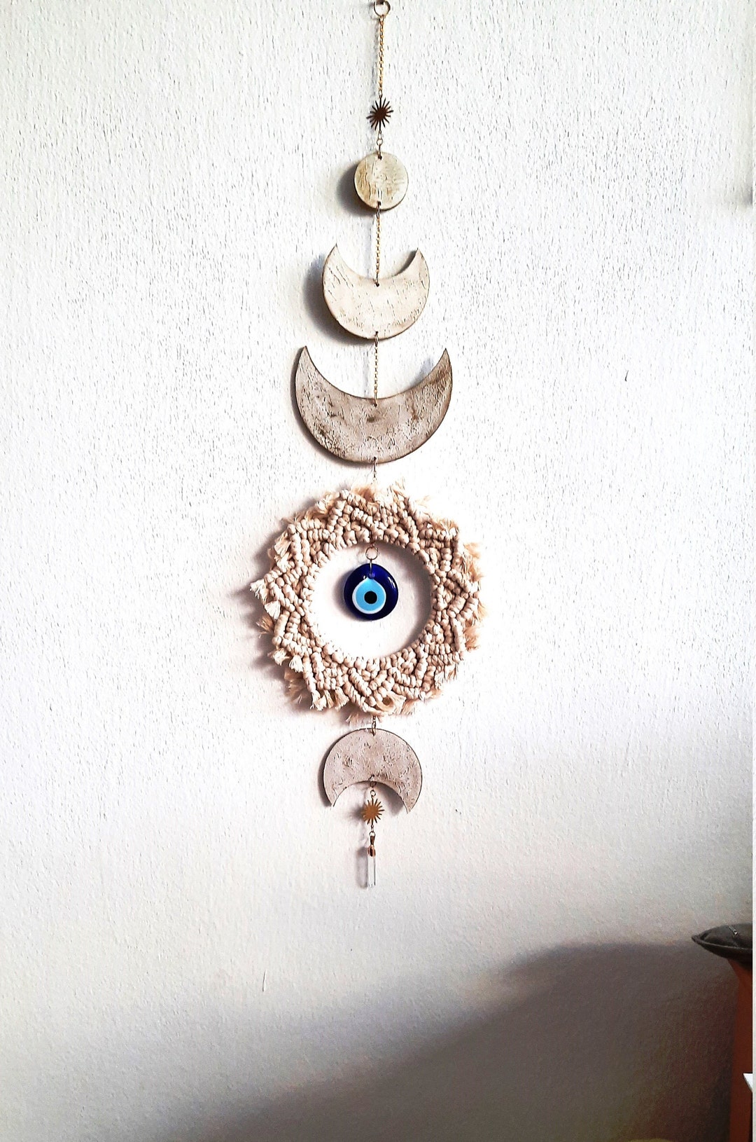 Evil Eye Moon Dream Catcher Dark Academia Decor, Macrame Moon Phase ...