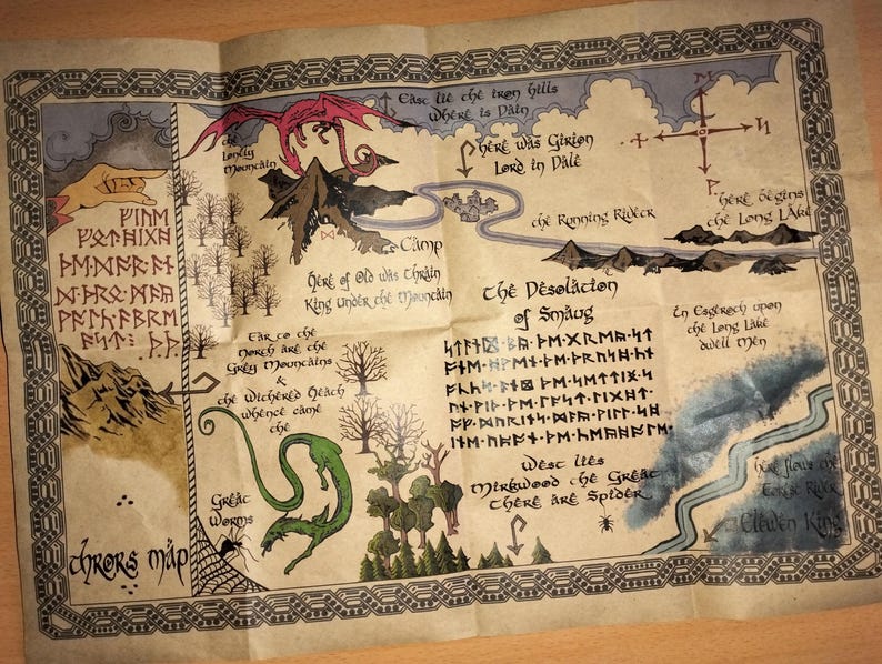 The Hobbit/thrors Map of Erebor, Thrain Elrond, Thorins Lonely Mountain ...