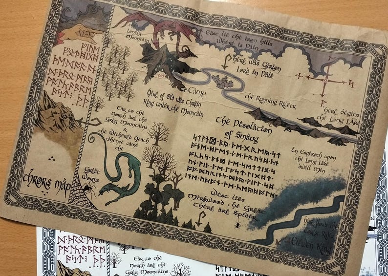 The Hobbit/thrors Map of Erebor, Thrain Elrond, Thorins Lonely Mountain ...