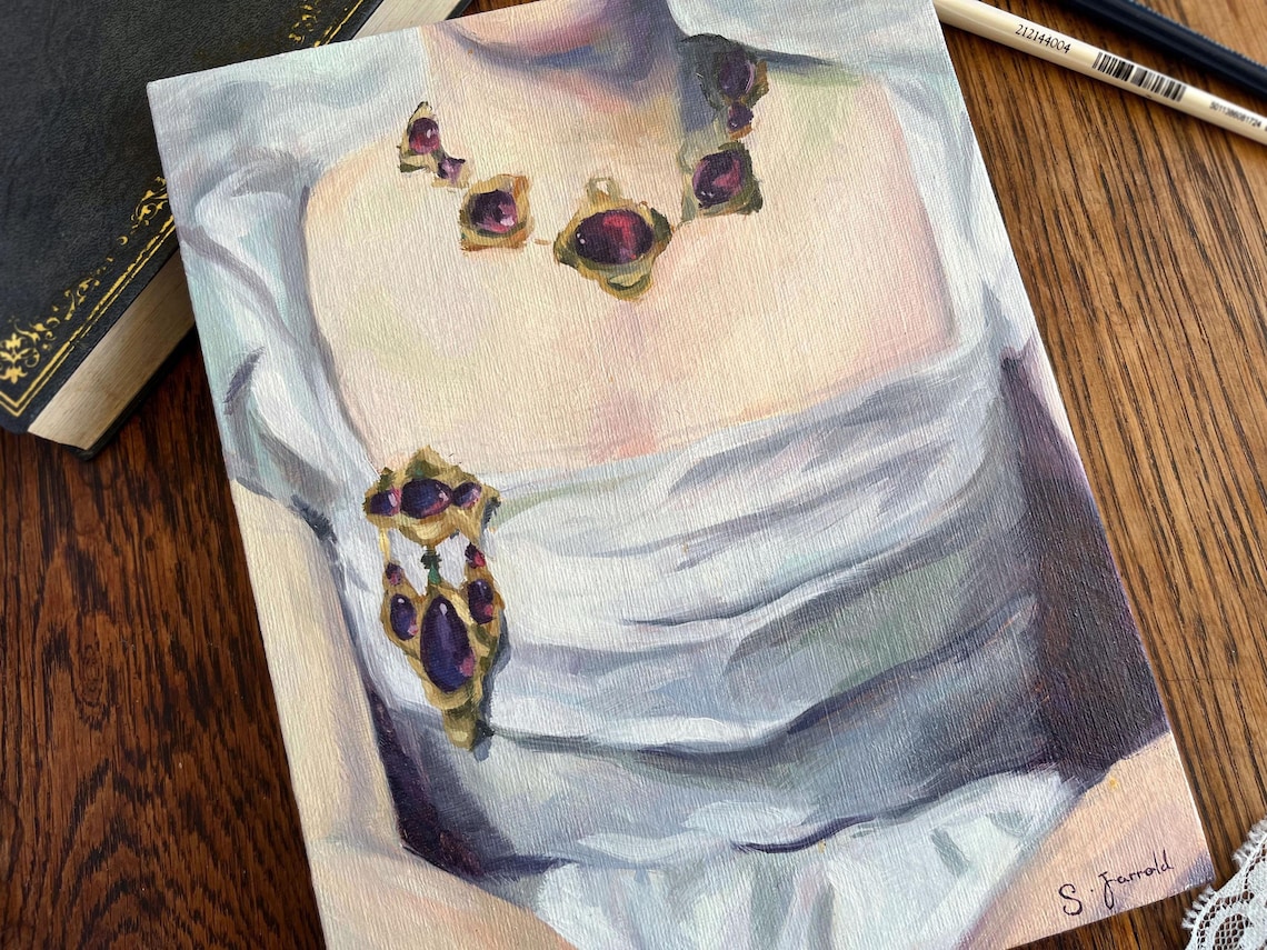 Victorian Dress Oil Painting – Elegant Necklace Study, Fine Art (8x10 ...
