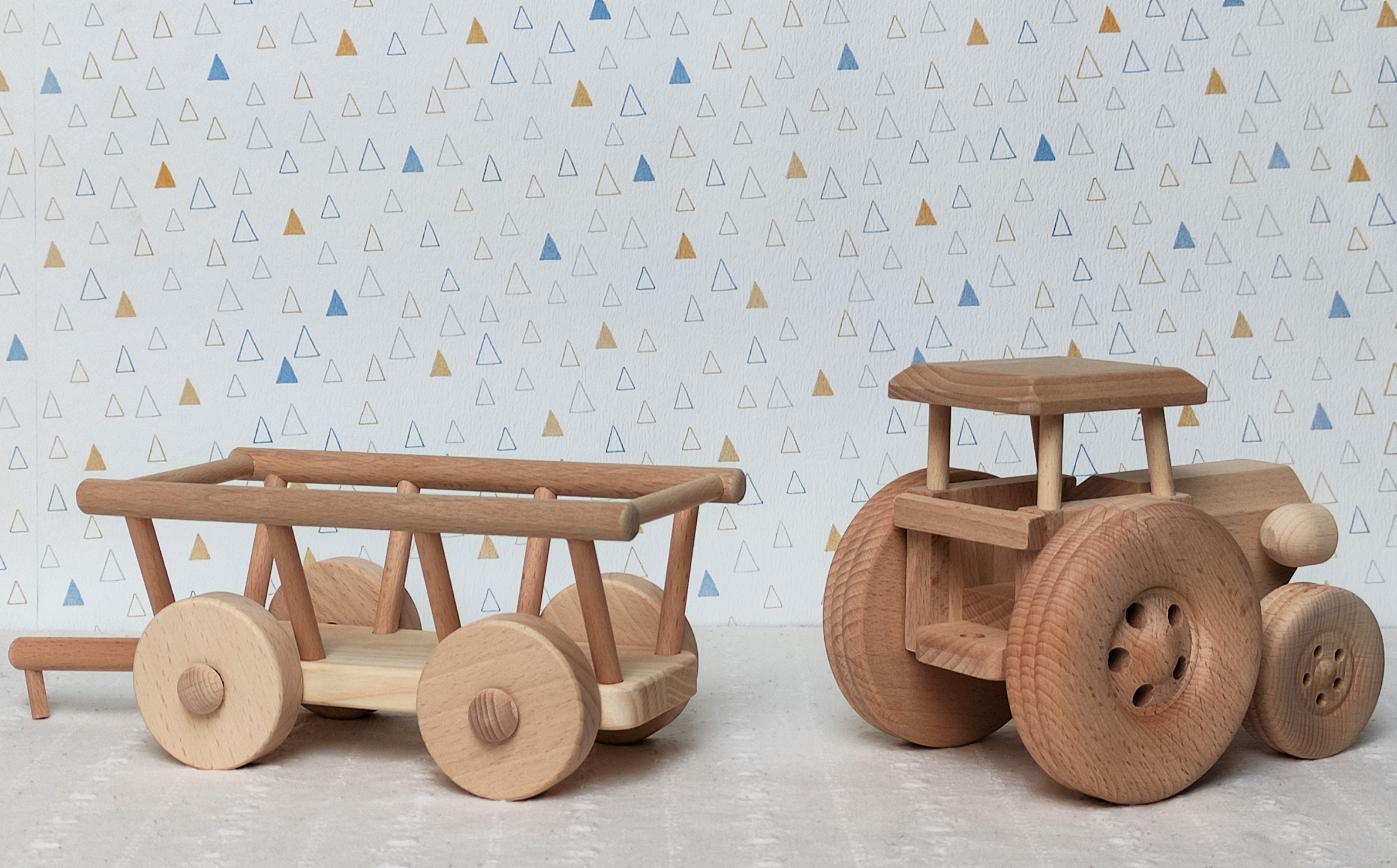Tractor With Trailer Wooden Truck Toys for Kids Gift Handmade | Etsy