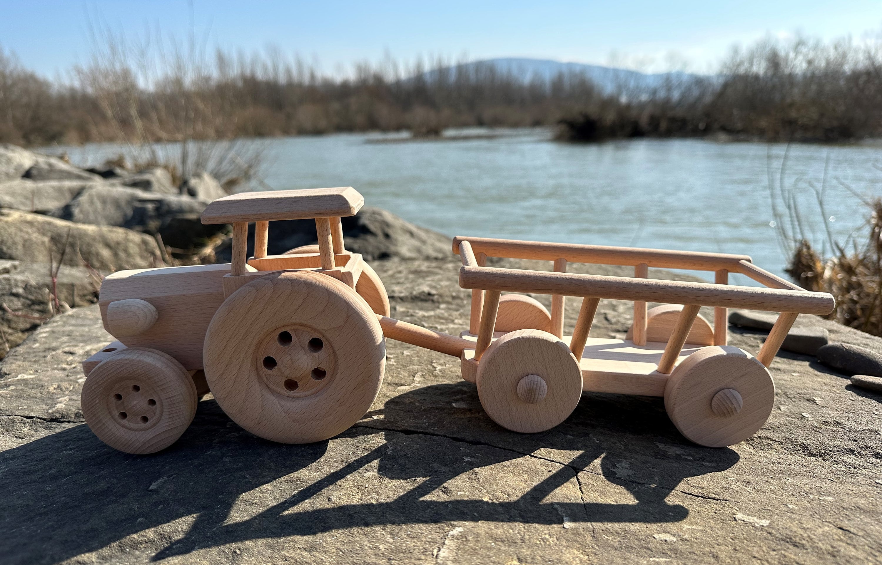 Tracteur en bois avec remorque, jouets pour enfants, cadeau, jouet en ...