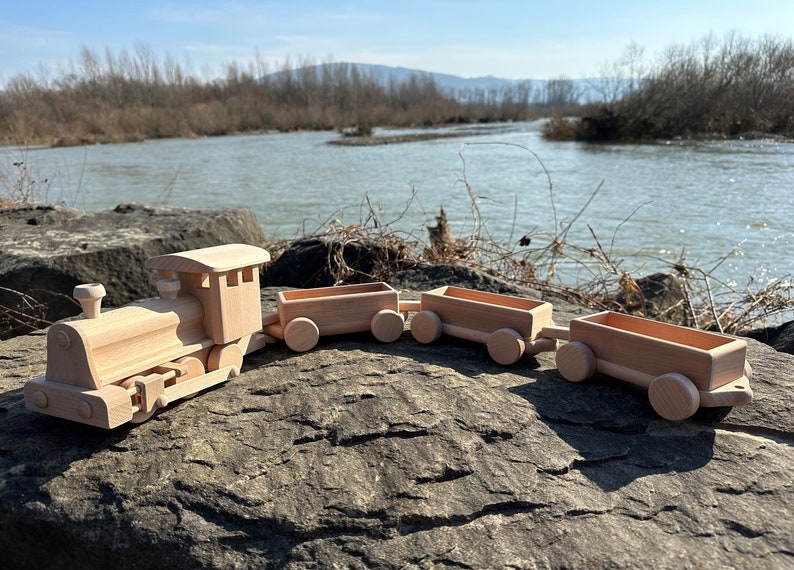 Large Wooden Train With Carrieges Eco Natural Handmade Gift - Etsy