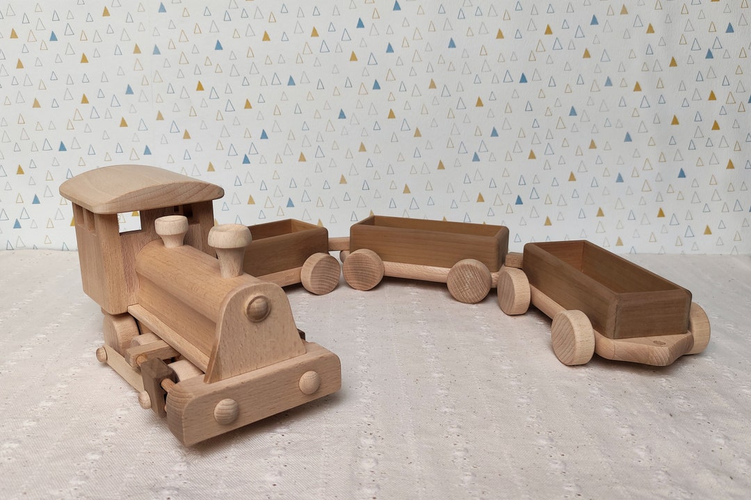 Large Wooden Train With Carrieges Eco Natural Handmade Gift - Etsy