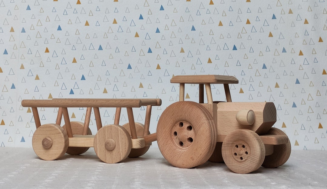 Tractor With Trailer Wooden Truck Toys for Kids Gift Handmade Eco ...