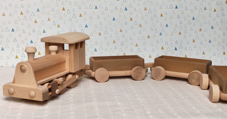 Large Wooden Train With Carrieges Eco Natural Handmade Gift - Etsy