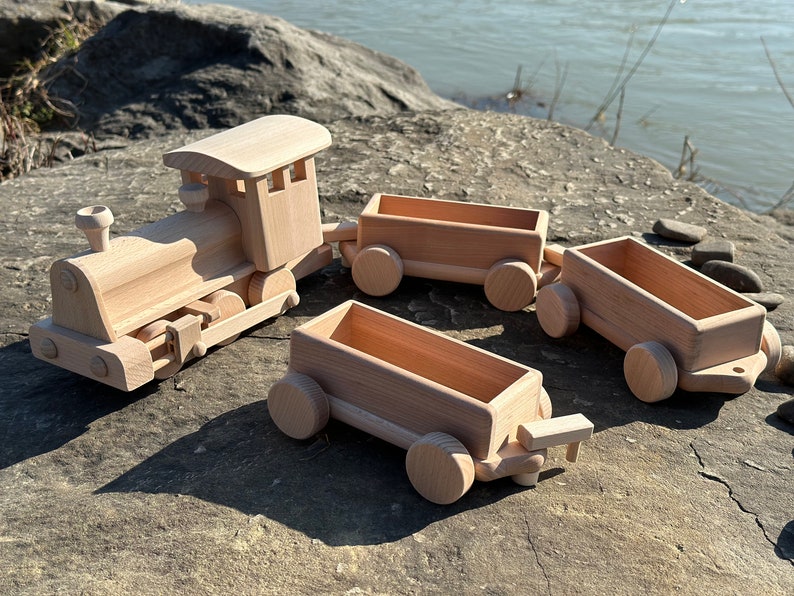 Large Wooden Train With Carrieges Eco Natural Handmade Gift - Etsy