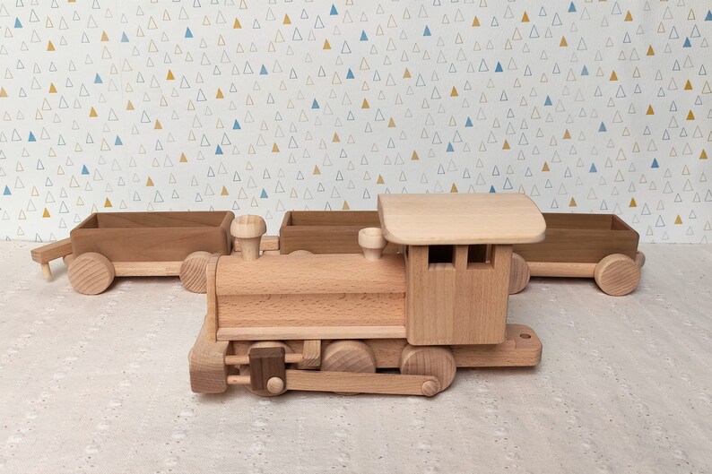 Large Wooden Train With Carrieges Eco Natural Handmade Gift - Etsy