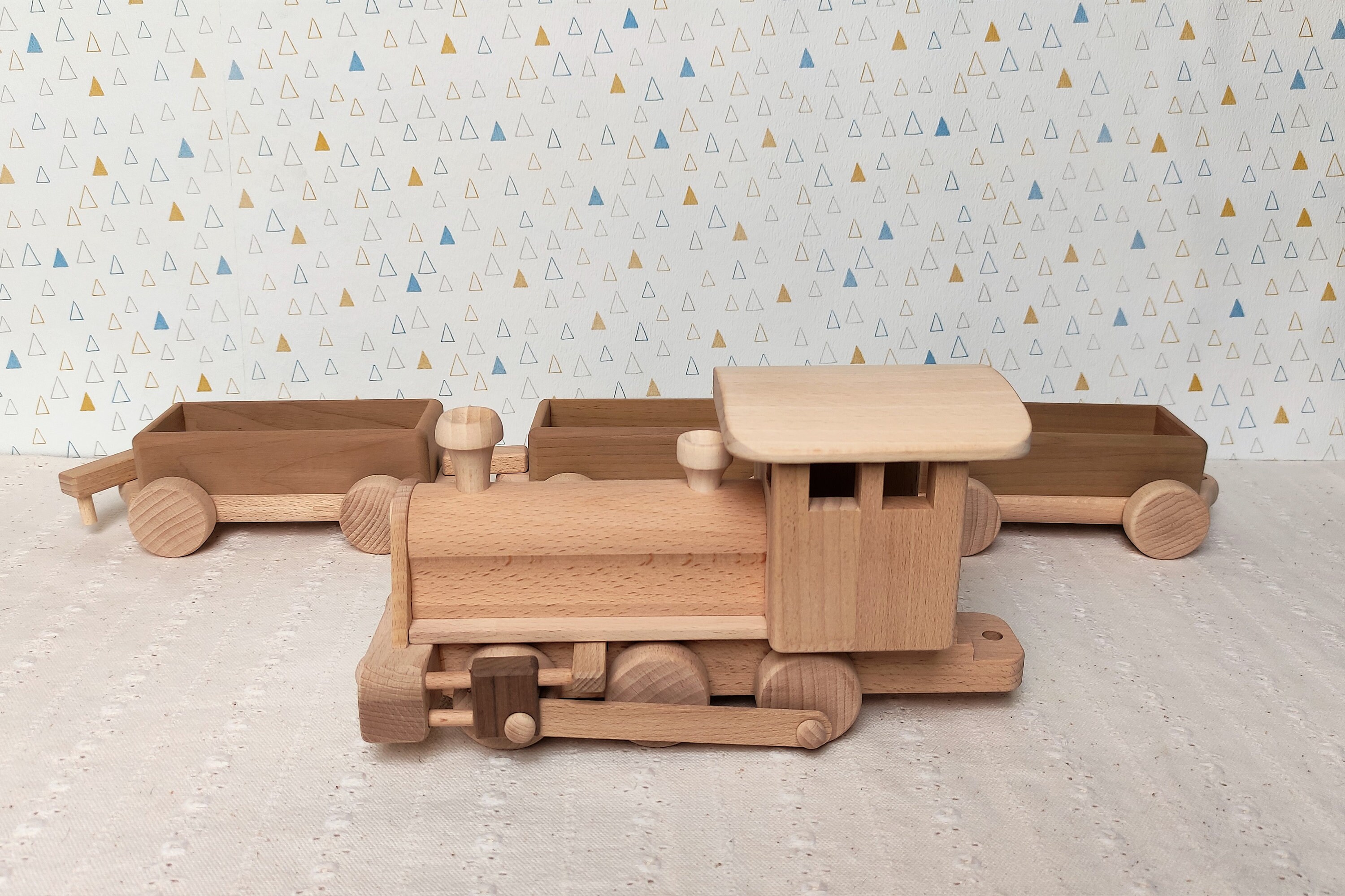 Large Wooden Train With Carrieges Eco Natural Handmade Gift - Etsy