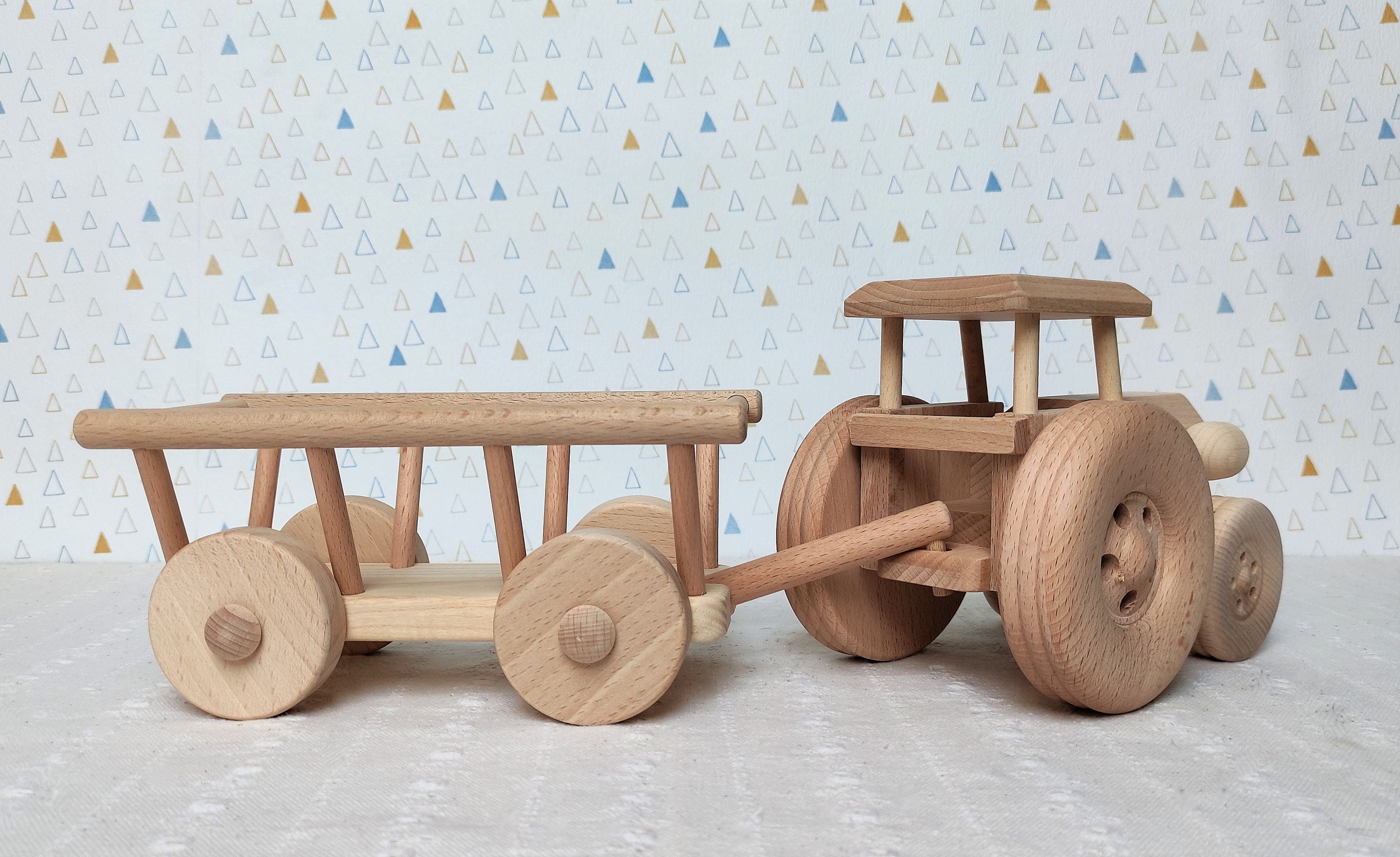 Tractor With Trailer Wooden Truck Toys for Kids Gift Handmade | Etsy