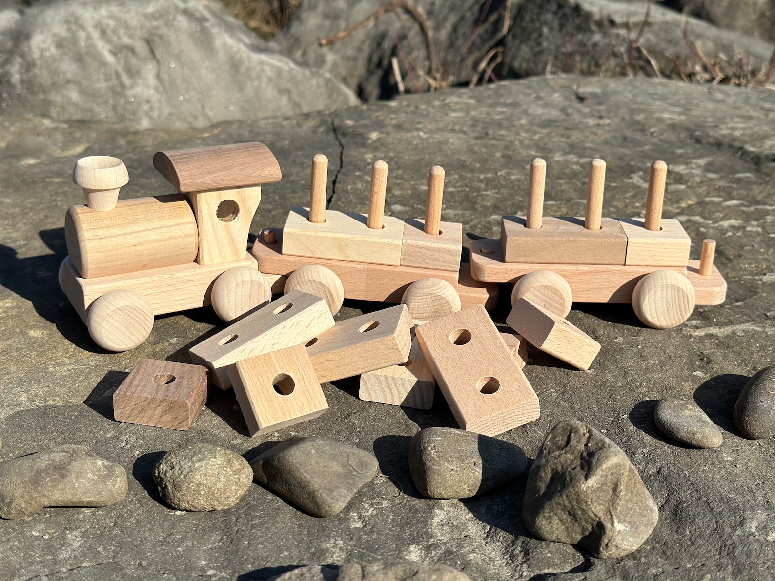 Wooden Train With Carriages/locomotive Toys Handmade Eco Natural ...