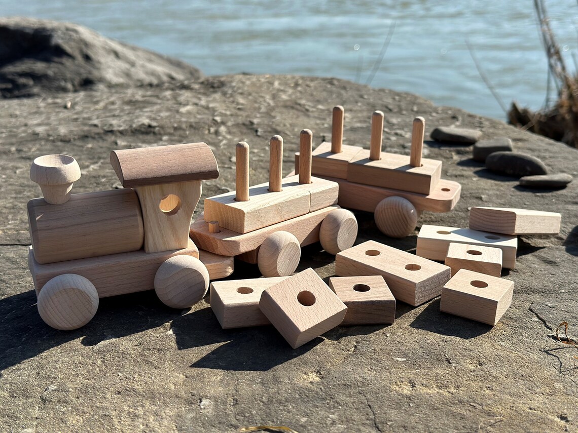 Wooden Train With Carriages/locomotive Toys Handmade Eco - Etsy