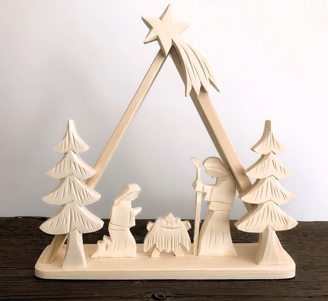 Christmas Nativity Set in Wooden Stable Nativity Scene Handmade ...