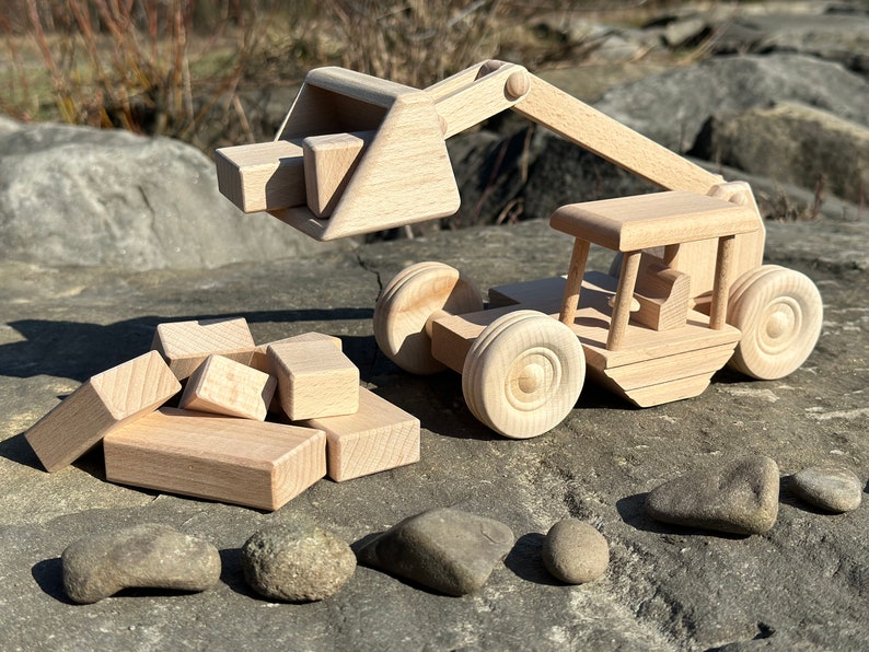 Digger Wooden Toys Excavator Truck Handmade Eco Natural Gift for Kids ...