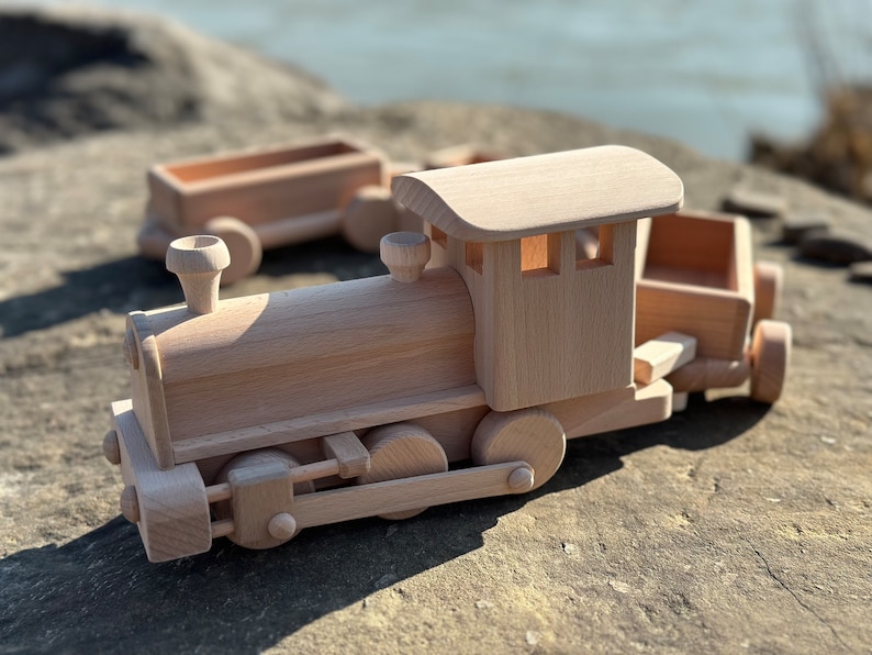 Large Wooden Train With Carrieges Eco Natural Handmade Gift - Etsy