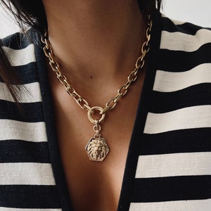 Lion Necklace , Statement Toggle Clasp Necklace, Statement Gold Link ...