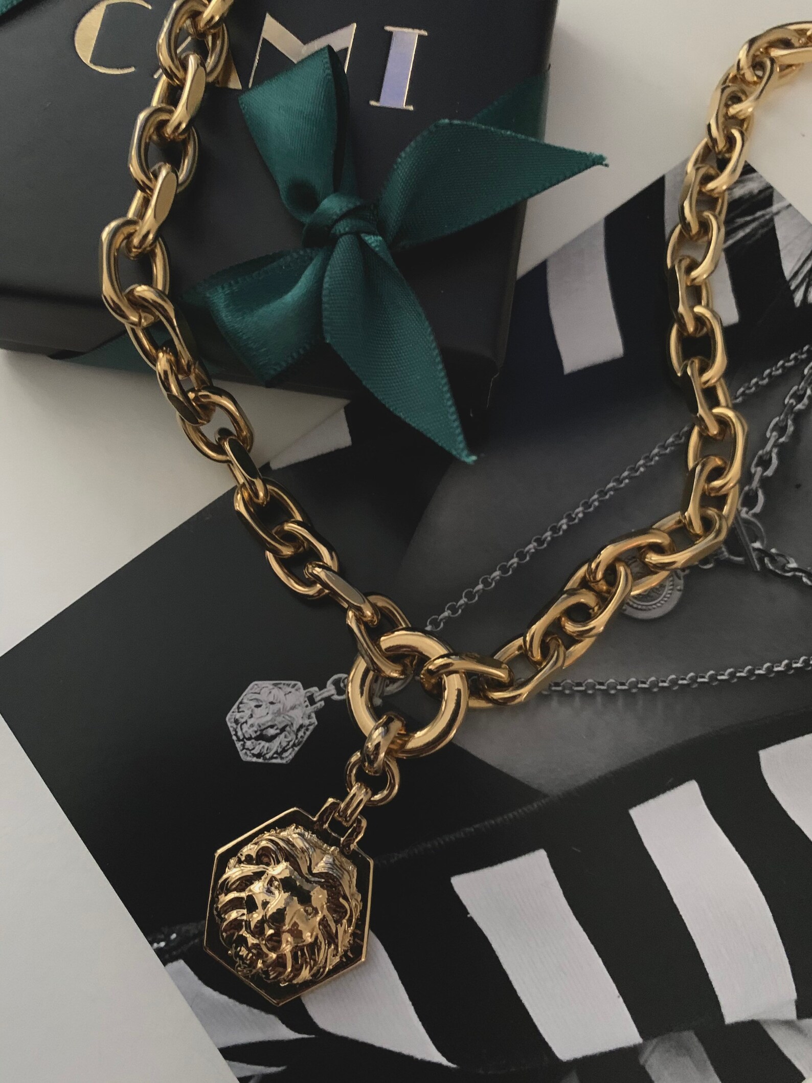 Lion Necklace , Statement Toggle Clasp Necklace, Statement Gold Link ...